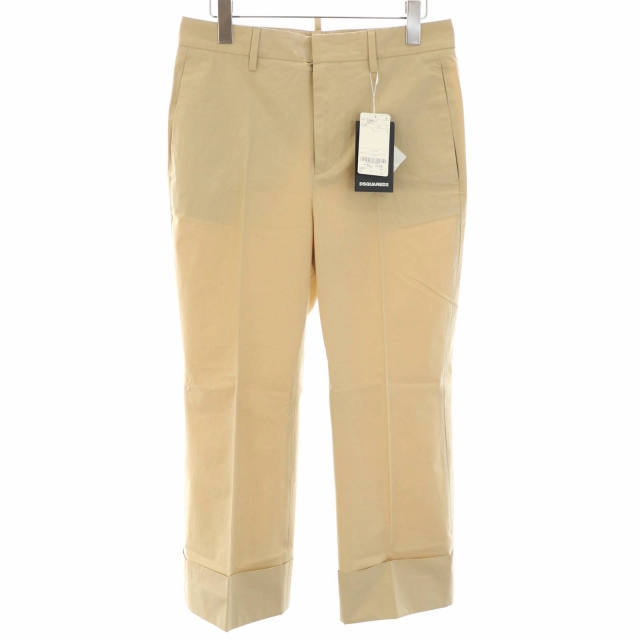 【中古】未使用品 ディースクエアード タグ付き スラックスパンツ ロールアップ センタープレス アンクル 40 ベージュ