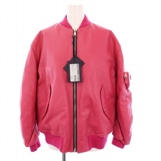 【中古】未使用品 プラダ ラフシモンズ レザーボンバージャケット 中綿 アウター 三角プレート 36 ピンク 58A079