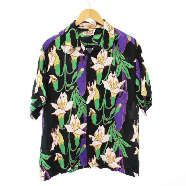 【中古】サンサーフ 東洋 SUN SURF RAYON HAWAIIAN SHIRT アロハシャツ 半袖 花柄 L ブラック SS38799 /KH メンズ