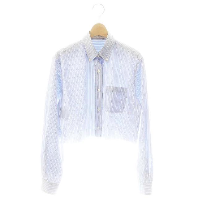 【中古】ミュウミュウ MK1741 24年製 ストライプ シャンブレーシャツ ボタンダウン 36 水色 白 紺 レディース