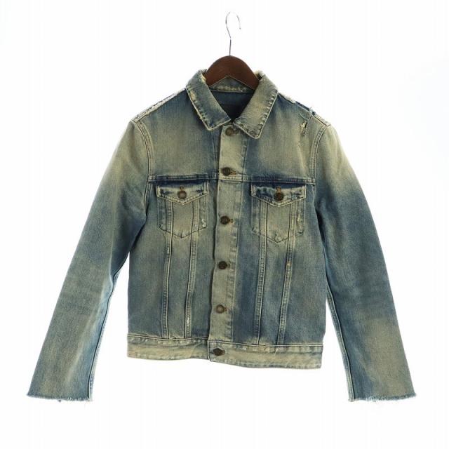 【中古】SAINT LAURENT PARIS ヴィンテージ 2019年製 デストロイド デニムジャケット Gジャン 長袖 ダメージ加工 S 青