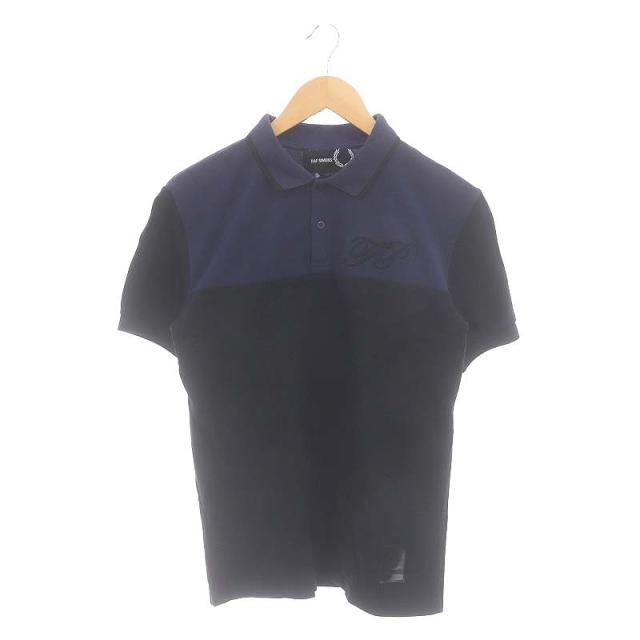 【中古】ラフシモンズ RAF SIMONS フレッドペリー FRED PERRY コラボ ポロシャツ 半袖 ロゴ刺繍 36 S 紺 黒
