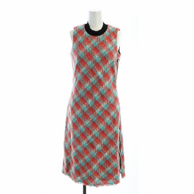 【中古】ルイヴィトン LOUIS VUITTON ロングワンピース ノースリーブ ジップアップ 麻 リネン 絹 シルク 総柄 34 XS