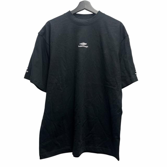 【中古】バレンシアガ BALENCIAGA ロゴ刺繍Tシャツ 半袖 カットソー オーバーサイズ S 黒 ブラック 802038 TMVA5