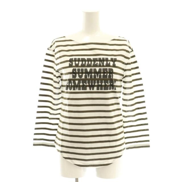 【中古】マディソンブルー 24SS BOAT NECK 3/4 SLEEVE TEE BORDER カットソー ボーダー ロゴ S ホワイト ブラウン