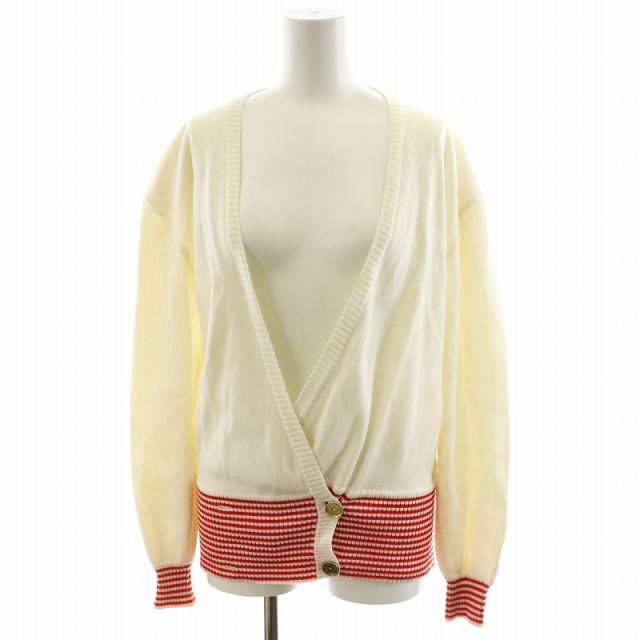 【中古】セリーヌ CELINE ヴィンテージ カーディガン 金ボタン 白 ホワイト 赤 レッド /AN30 ■GY19 ■MT