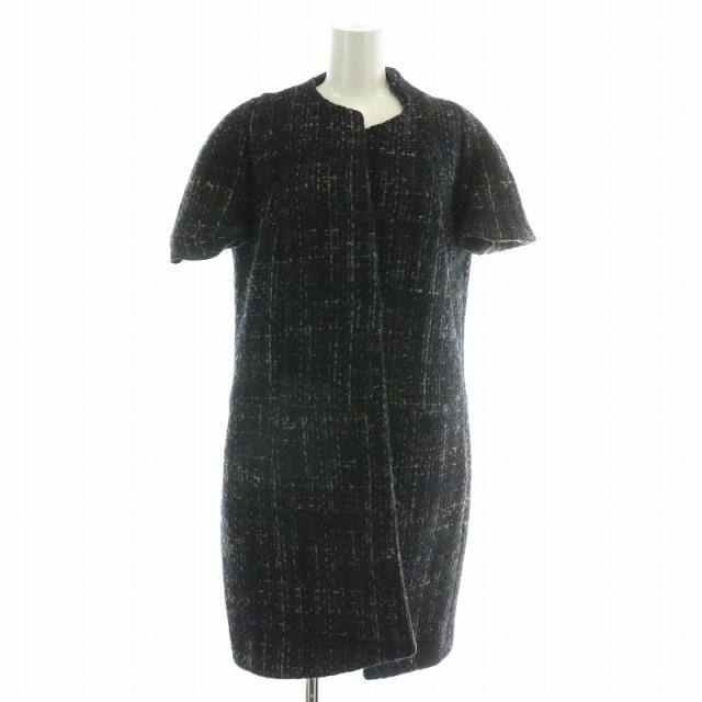 【中古】マルニ MARNI ノーカラーコート アウター 半袖 ロング丈 ウール 38 黒 ブラック 紺 ネイビー /BB