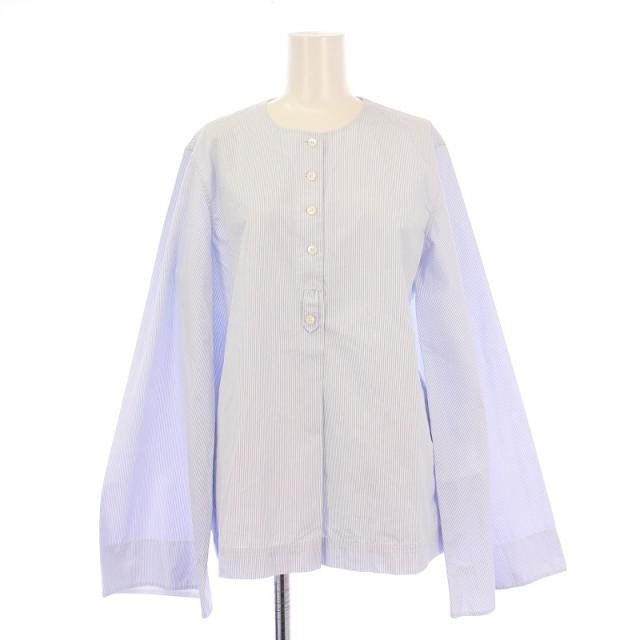 【中古】セリーヌ CELINE シャツ ブラウス 長袖 ノーカラー プルオーバー ハーフボタン ストライプ柄 38