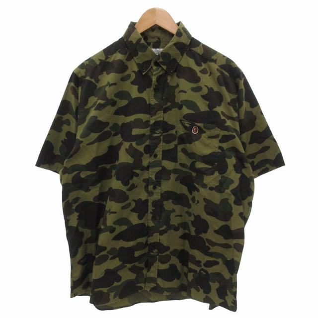 【中古】アベイシングエイプ A BATHING APE 1ST CAMO RELAXED SHIRT BDシャツ ボタンダウン 迷彩 半袖 XL 緑 中古】アベイシングエイプ A BATHING APE 1ST CAMO RELAXED SHIRT BD