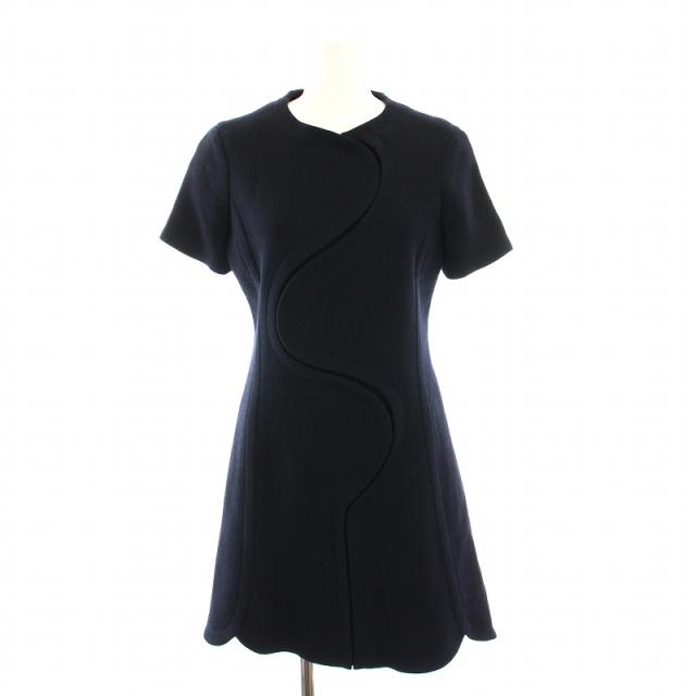 【中古】クリスチャンディオール パネルシフト ドレス ワンピース ひざ丈 半袖 ウール シルク裏地 38 ブラック 黒