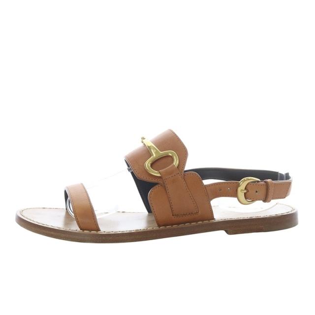 【中古】セリーヌ CELINE CRECY SANDAL ビットデザイン ストラップフラットサンダル レザー 36.5 ブラウン /YO4