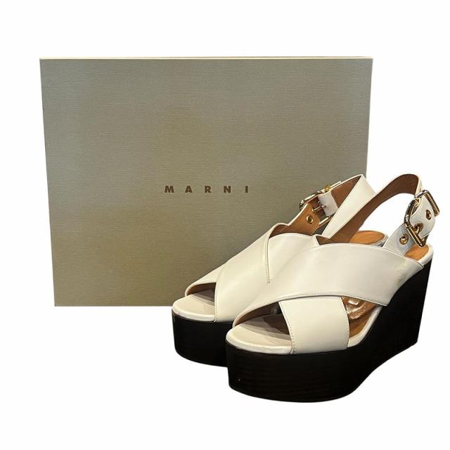 【中古】マルニ MARNI サンダル ストラップ プラットフォーム 厚底 レザー 37 24.0cm 白 ホワイト ■PN レディース