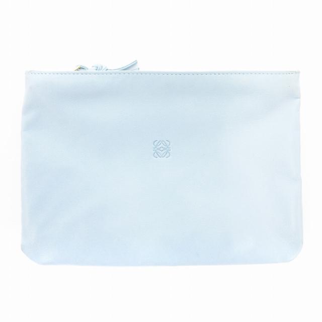 【中古】ロエベ LOEWE ポーチ アナグラム 型押しロゴ ライトブルー /AE ■GY18 レディース