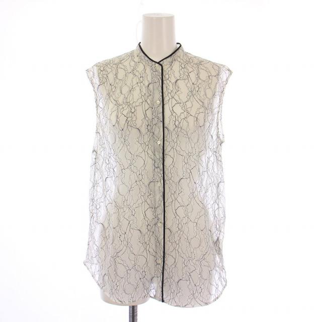 【中古】トゥモローランドコレクション ファインレースノースリーブブラウス シャツ バンドカラー シースルー