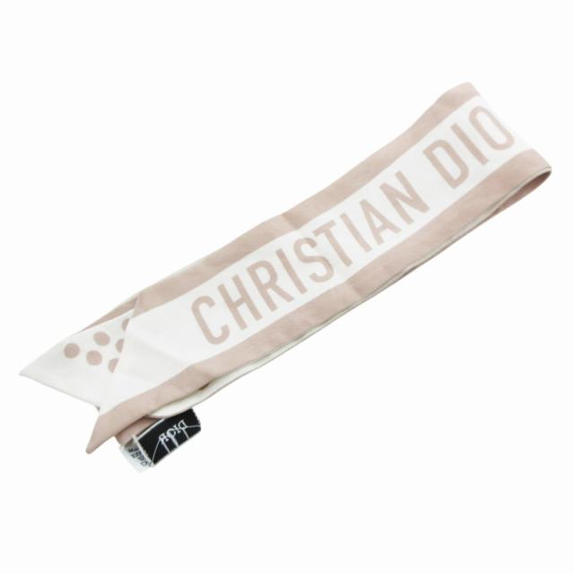【中古】ディオール Dior ミッツァ スカーフ ロゴ ドット柄 絹 シルク 白 ホワイト ベージュ /HO ☆AA★ ■GY19