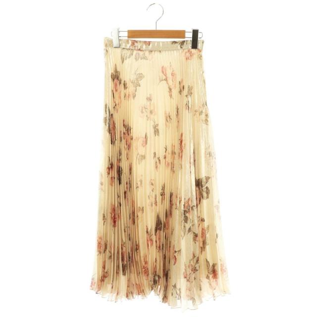 【中古】セリーヌ CELINE by HediSlimane シルクフラワープリントプリーツスカート ロング フレア 34 ベージュ