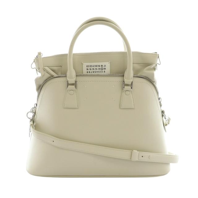 【中古】メゾンマルジェラ 5AC ミディアム 2WAY バッグ ハンド ショルダー ロゴ レザー グレージュ ベージュ