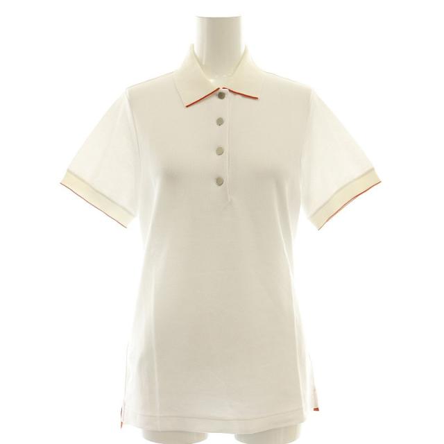【中古】エルメス HERMES セリエボタン 半袖 ポロニットシャツ カットソー S 白 オレンジ /CX ■OS レディース