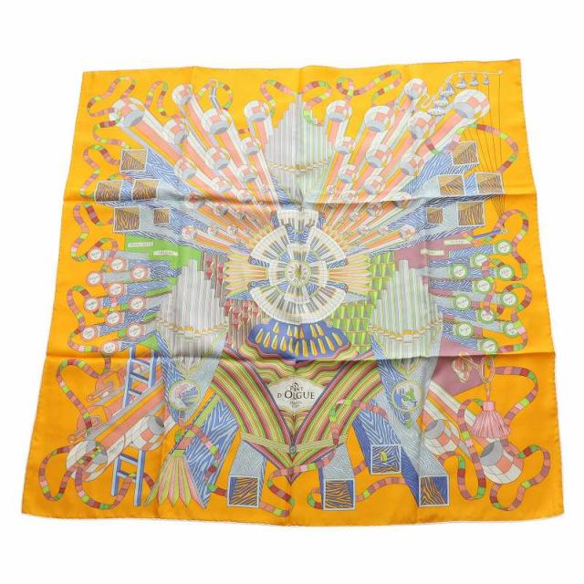 【中古】エルメス HERMES カレ90 フェルマータ Point D'ORGUE 大判スカーフ ストール 絹 シルク ロゴ 総柄