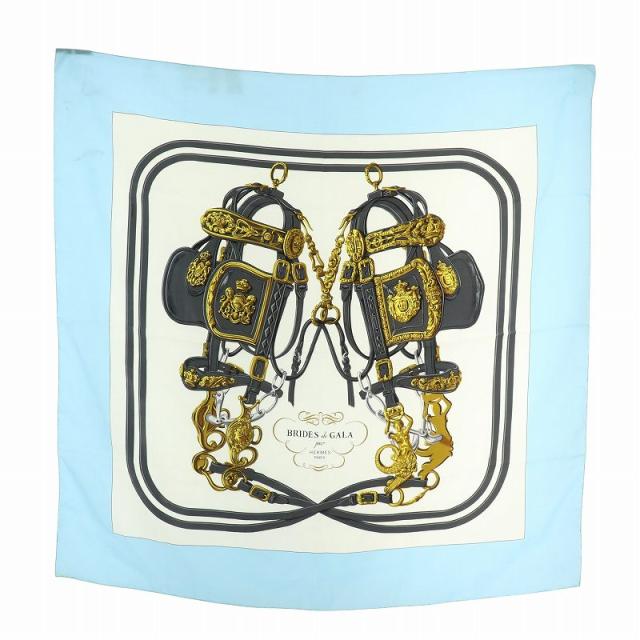 【中古】エルメス HERMES カレ90 ブリッド ドゥ ガラ BRIDES de GALA スカーフ 絹 シルク 式典用馬勒 総柄 ロゴ