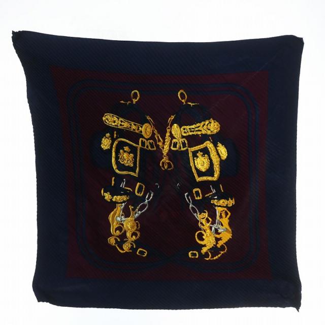 【中古】エルメス HERMES カレ90 BRIDES de GALA 式典用馬勒 スカーフ 絹 シルク プリーツ ロゴ 総柄