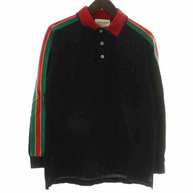 【中古】グッチ GUCCI ポロシャツ 長袖 シェリーライン ロゴ XS 黒 ブラック 545784 XJAG4 /XZ ■GY17 メンズ