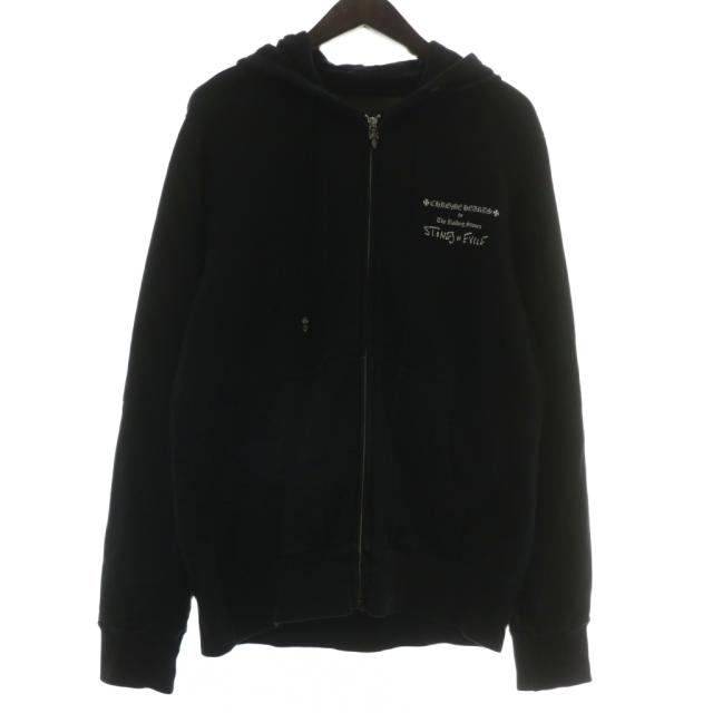 【中古】クロムハーツ × ローリングストーンズ パーカー スウェット 長袖 ジップアップ ロゴ プリント M 黒