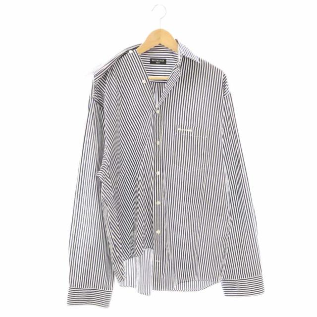 【中古】バレンシアガ BALENCIAGA 663034 ストライプ アシンメトリーシャツ UNIFIT XXS ネイビー ホワイト メンズ