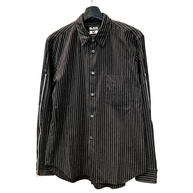 【中古】コムデギャルソンブラック COMME des GARCONS BLACK 25SS Stripe Zip Shirt ストライプシャツ 長袖 M 紺