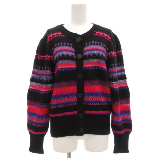 【中古】イヴサンローラン YVES SAINT LAURENT カーディガン ニット ウール 長袖 厚手 ラメ M マルチカラー