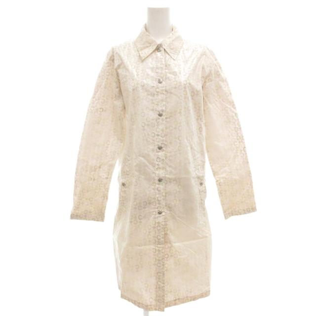 【中古】セリーヌ CELINE レインコート ステンカラー ロング Cマカダム 総柄 36 白 ホワイト /GV ■GY47 レディース