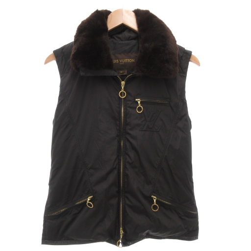 【中古】ルイヴィトン LOUIS VUITTON ベスト ジップアップ ファー襟 ロゴ 34 XS 黒 ブラック /AE ■GY47 レディース