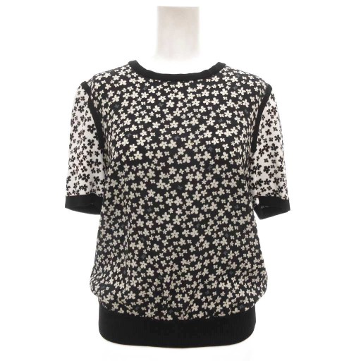 【中古】マックスマーラ MAX MARA 白タグ カットソー ニット切替 花柄 半袖 S 黒 ブラック 白 ホワイト レディース