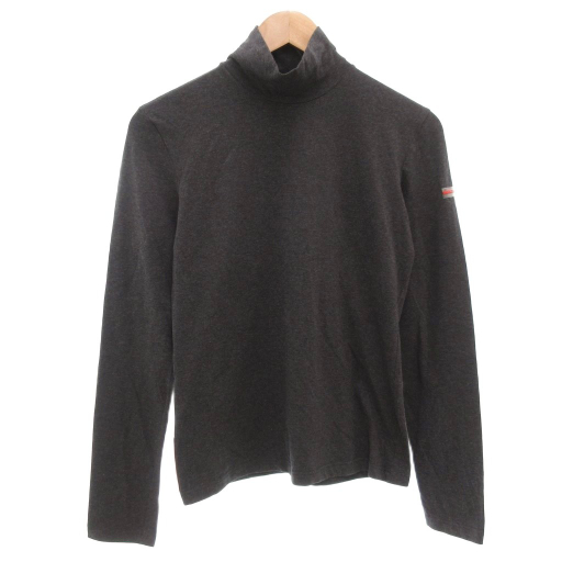 【中古】プラダスポーツ PRADA SPORT Tシャツ カットソー タートルネック ロゴ 長袖 M ダークグレー レディース