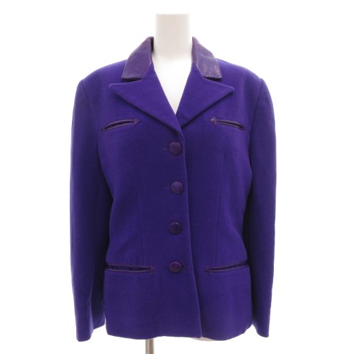 【中古】セリーヌ CELINE テーラードジャケット レザー切替 総裏地 4B 38 L 紫 パープル /AE ■GY47 レディース