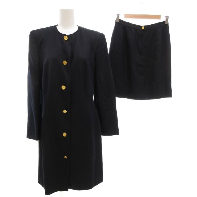 【中古】サルヴァトーレフェラガモ セットアップ フォーマル ノーカラージャケット ロング スカート 絹 シルク 42 L