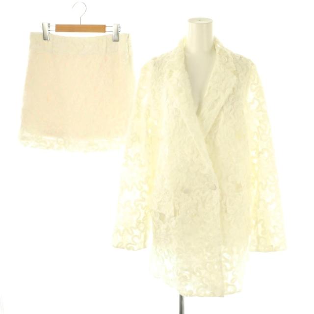 【中古】アメリ AMERI FLOWER MIX LACE SHEER JACKET SKIRT セットアップ ジャケット スカート F M ホワイト