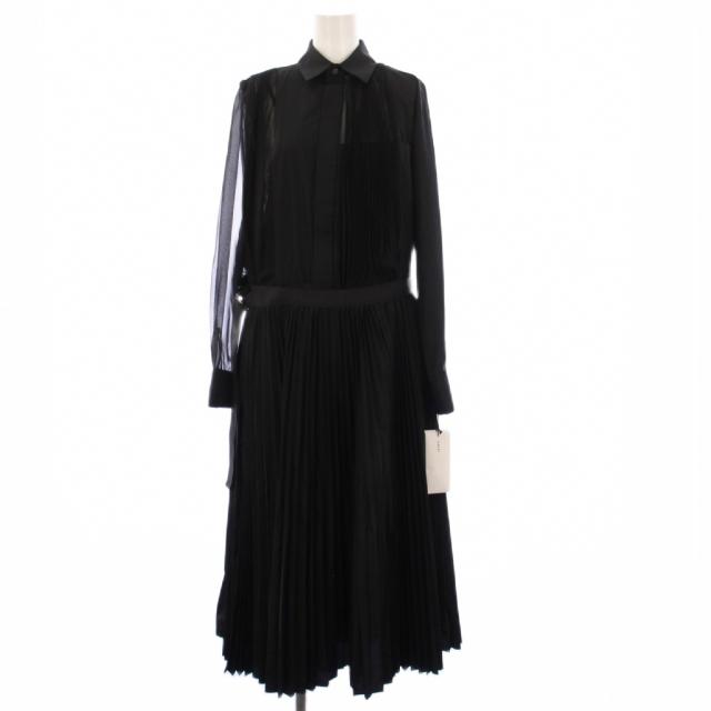 【中古】未使用品 サカイ sacai 23SS SEETHROUGH SHIRT シースルー シャツワンピース 長袖 ロング プリーツ 切替 1