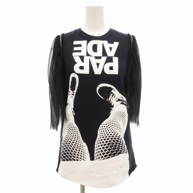 【中古】カラー kolor PAREDE スウェット トレーナー 五分袖 デザ 切替 シフォンスリーブ 2 紺 ネイビー