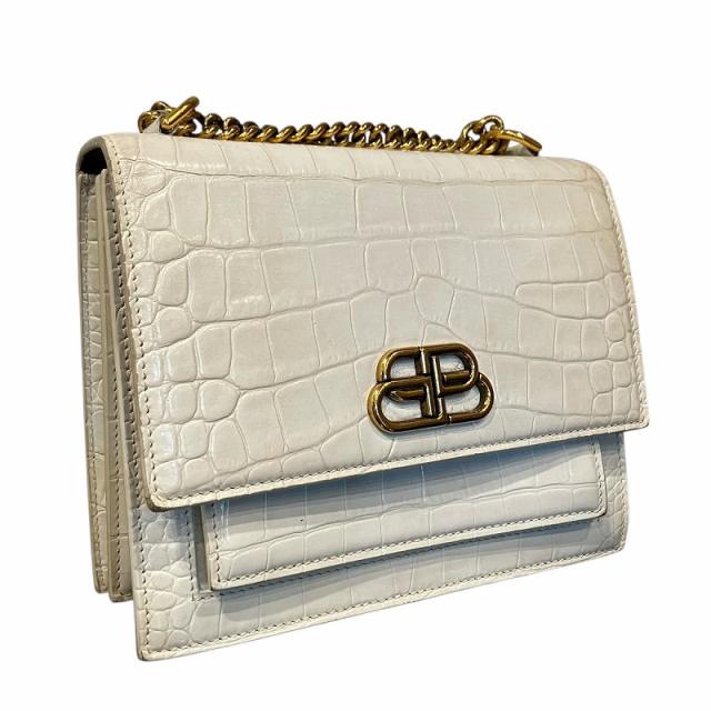 【中古】バレンシアガ BALENCIAGA クロコダイルパターン ショルダーバッグ ロゴ プッシュロック 白