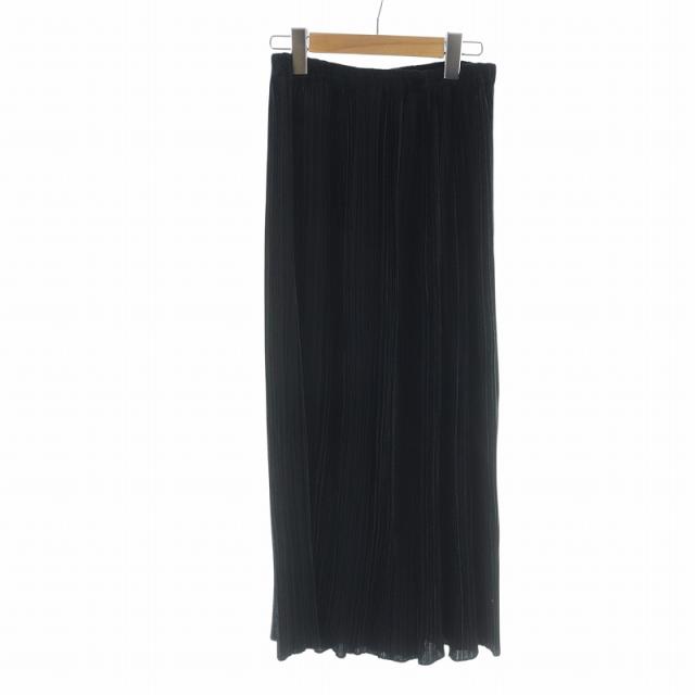 【中古】イッセイミヤケ ISSEY MIYAKE タイトスカート ロング ベロア プリーツ 切り替え L 黒 ブラック ■GY18 /MQ