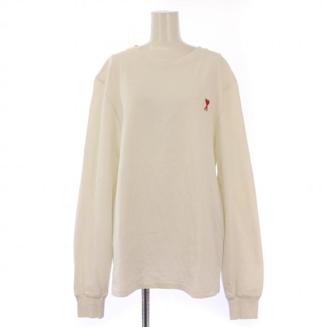 【中古】アミ アレクサンドル マテュッシ Tシャツ ロンT 長袖 クルーネック ロゴ 刺繍 ワンポイント L 白