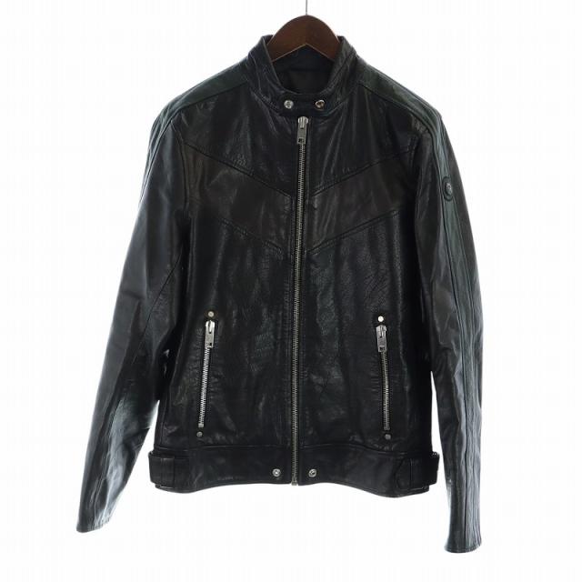 【中古】ディーゼル DIESEL FLYING COUGAR シングル ライダース ジャケット レザー 光沢 ジップアップ S 黒 メンズ
