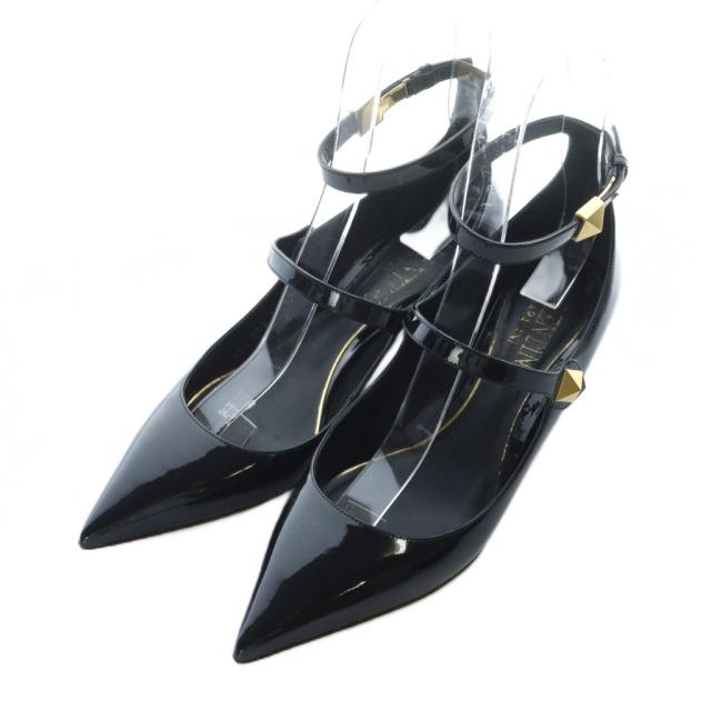 【中古】ヴァレンティノ ヴァレンチノ  パンプス ポインテッドトゥ エナメル カーフスキン スタッズ ストラップ