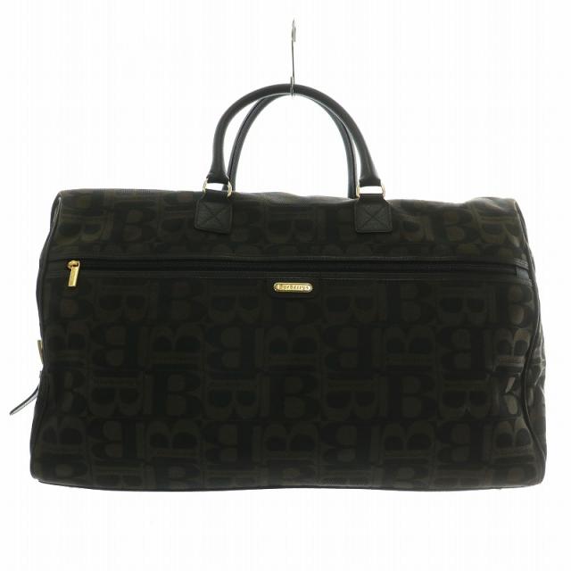 【中古】バーバリーズ ヴィンテージ ボストンバッグ ショルダー 2WAY キャンバス レザー ロゴ 総柄 ゴールド金具 茶