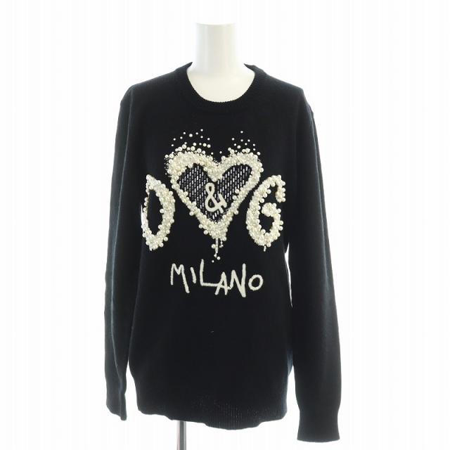 【中古】ドルチェ&ガッバーナ ドルガバ DOLCE&GABBANA ニット セーター 長袖 クルーネック フェイクパール カシミヤ