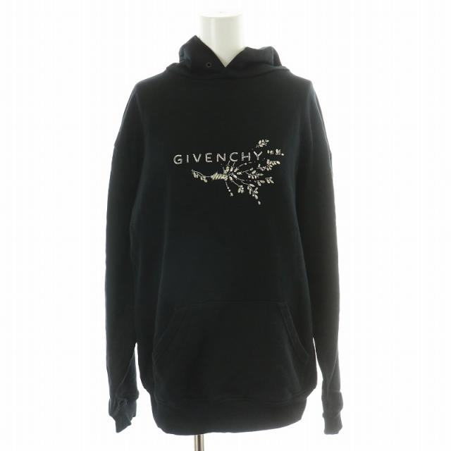 【中古】ジバンシィ crystals embroidered hoodie スウェット パーカー フーディ ラインストーン ロゴ刺繍 S 黒