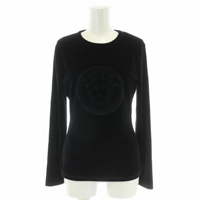 【中古】ジャンニヴェルサーチ GIANNI VERSACE ヴィンテージ ベロア メデューサ カットソー Tシャツ 長袖 黒
