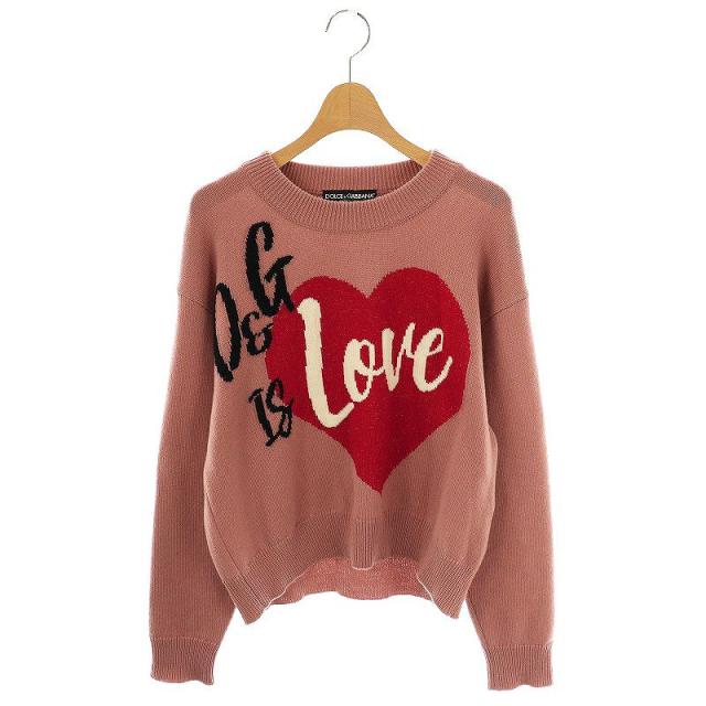 【中古】ドルチェ&ガッバーナ ドルガバ DOLCE&GABBANA カシミヤ ハート ロゴ ニット セーター 長袖 38 ピンク