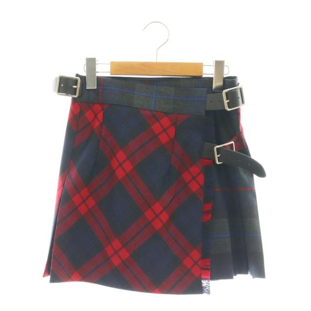 【中古】オニール オブ ダブリン O'NEIL OF DUBLIN ベルテッドチェックミニスカート 8 赤 レッド 紺 ネイビー